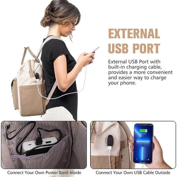 Bags | Women 17 Inch Khaki Beige Laptop Backpack With Usb Port | Poshmark